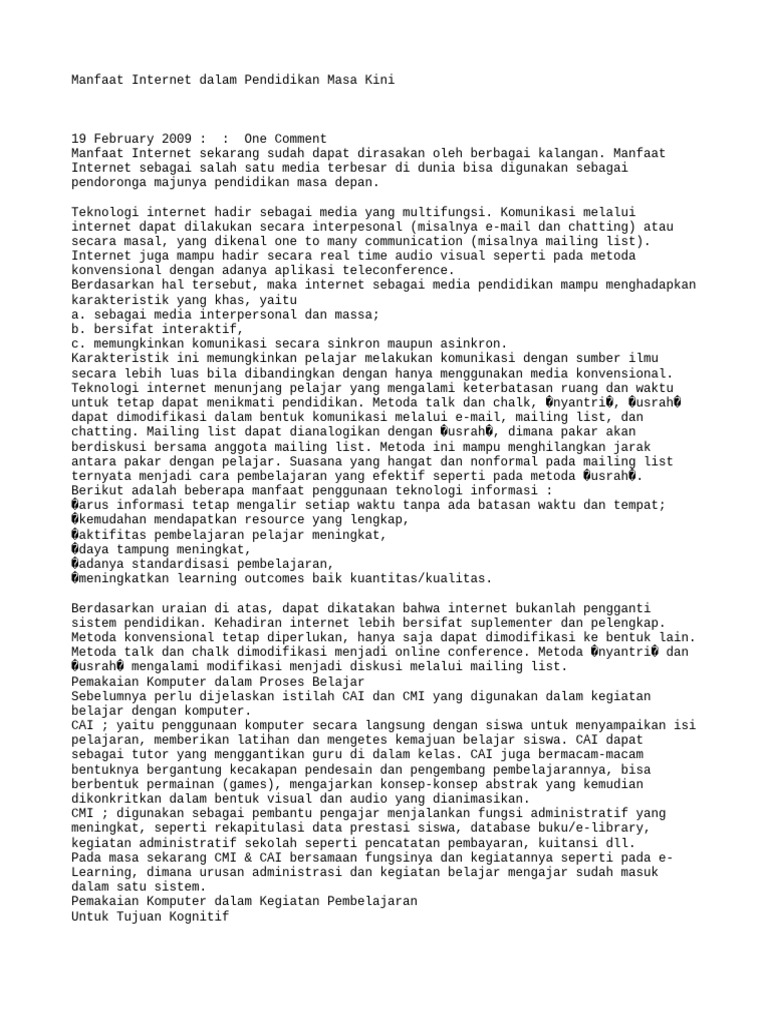 Manfaat Internet Dalam Pendidikan Masa Kini | PDF