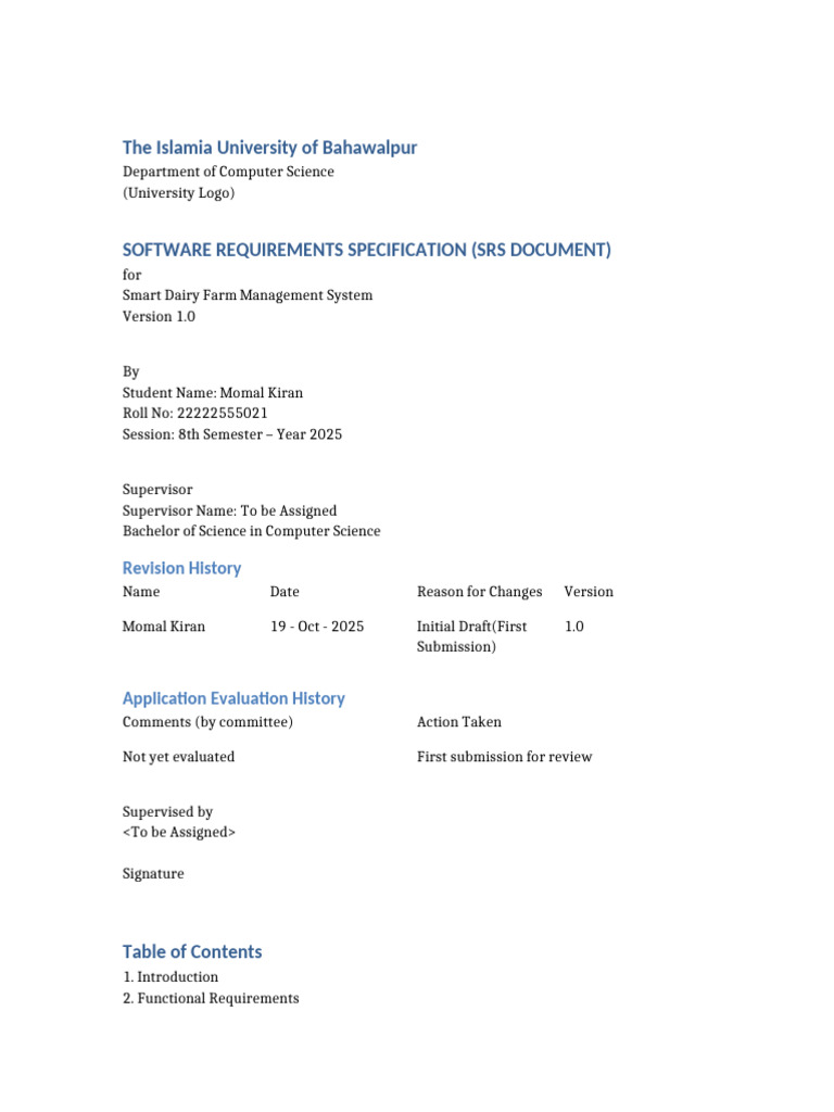 Smart Dairy Farm SRS | PDF | Web Application | Dairy