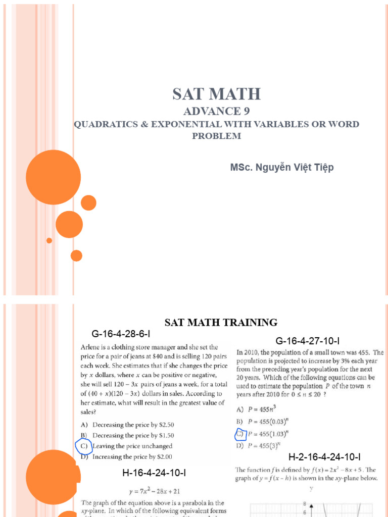 Sat Math Advance 9 Quadratics Exponential Function | PDF