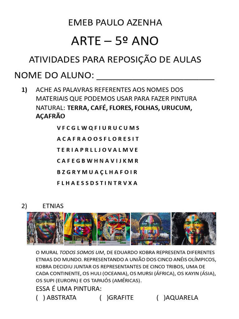 Atividades de Arte para 5º Ano EMEB | PDF