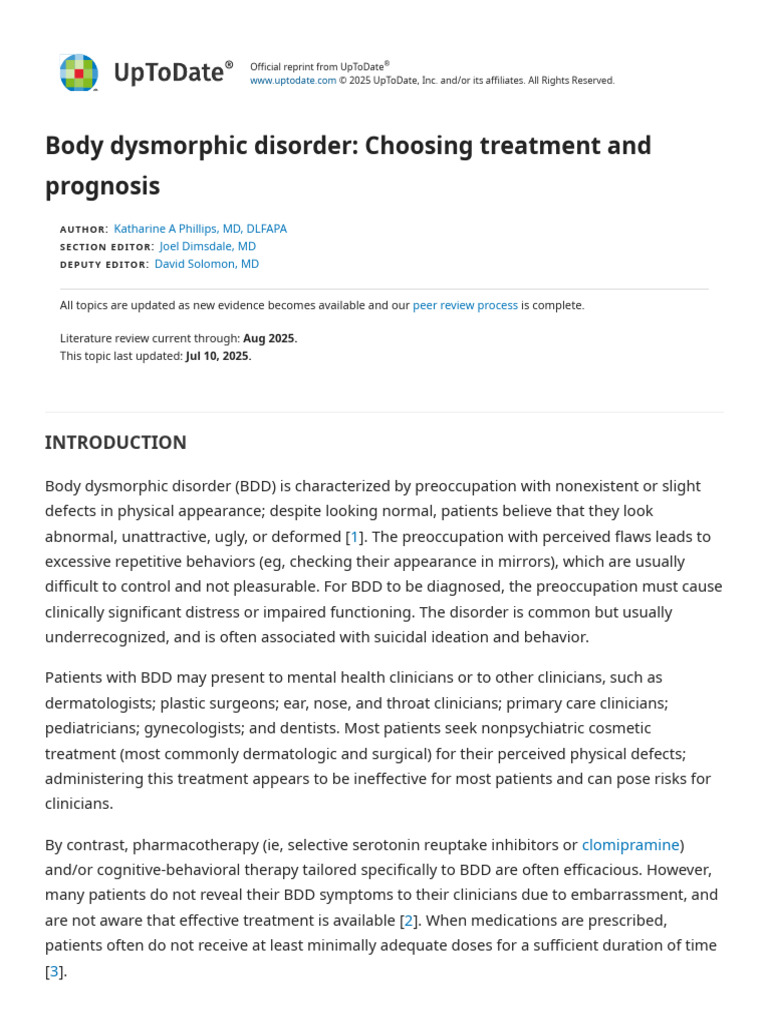Body Dysmorphic Disorder_ Choosing Treatment and Prognosis - UpToDate ...