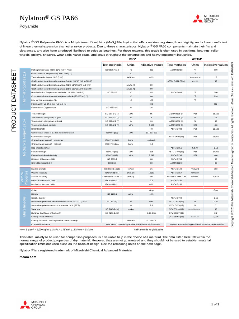 Nylatron GS PA66 Properties Overview | PDF | Strength Of Materials ...