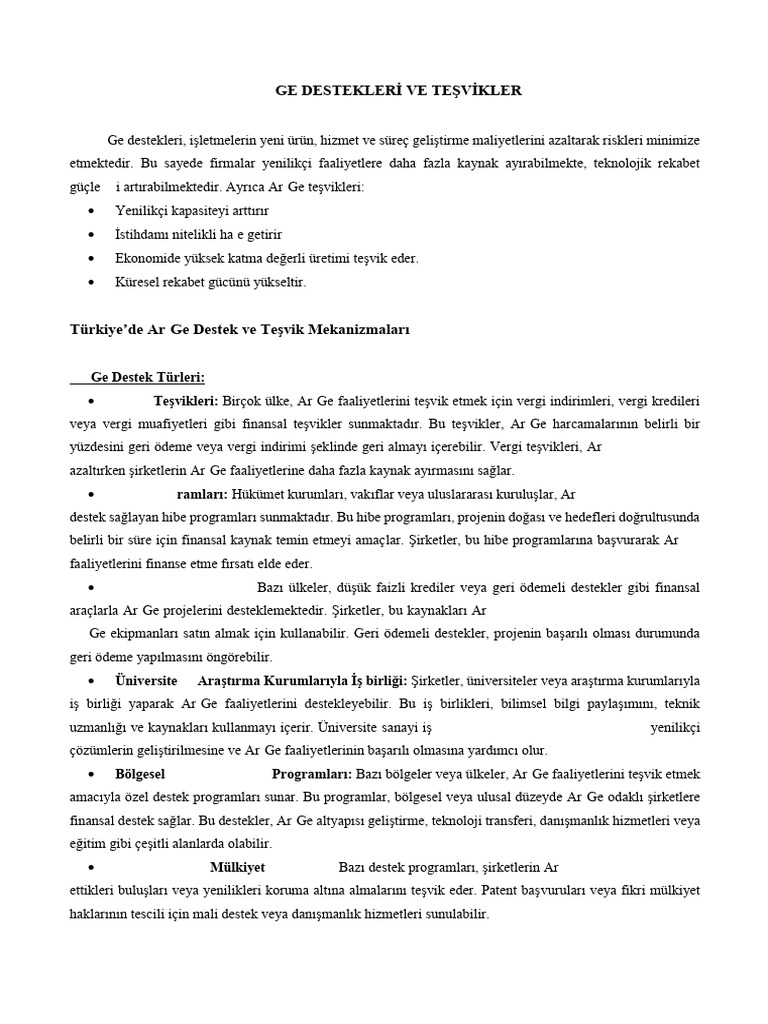 Ar-Ge Destekleri Ve Teşvikler | PDF