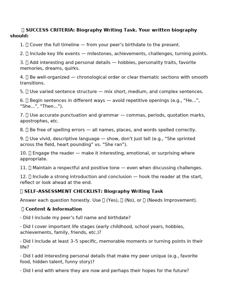 Biography Writing Success Criteria | PDF | Punctuation | Comma