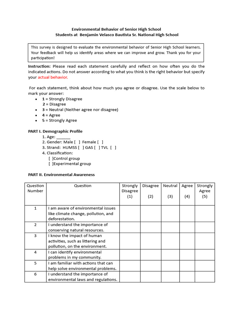 Survey Questionnaire 1 | PDF | Recycling | Sustainability