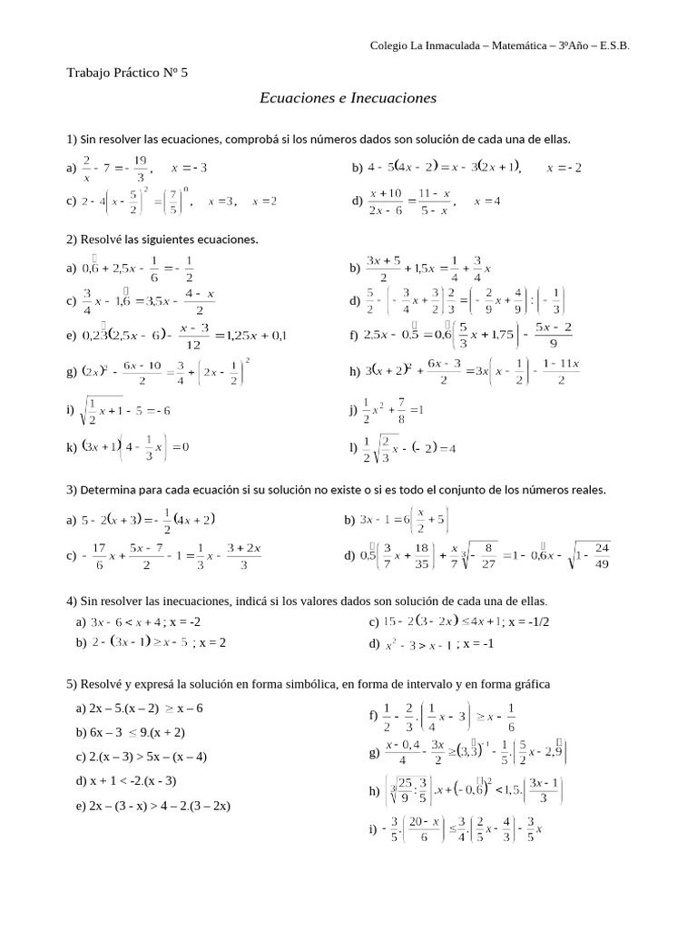 TP5 - Ecuaciones e Inecuaciones | PDF | Ecuaciones | Economias