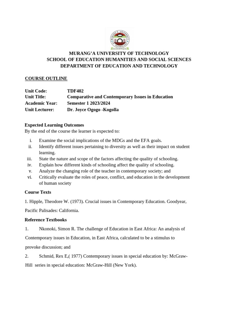 19-9-2024 MUT Course Outline TDF 402 | PDF | Learning | Intelligence