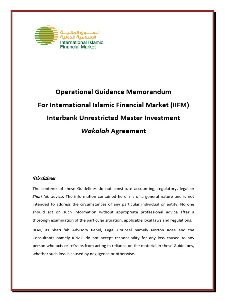 IIFM Wakala Operational Guidance Memorandum - 0 | PDF | Islamic Banking ...
