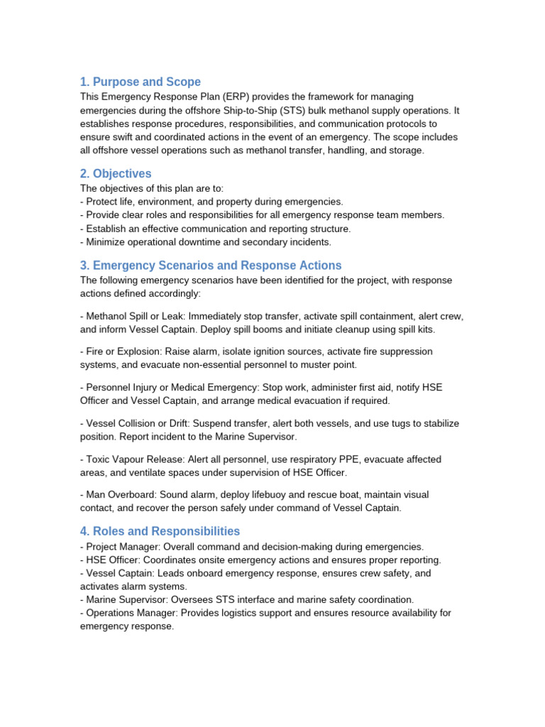 Offshore Methanol Emergency Response Plan | PDF | Emergency | Safety