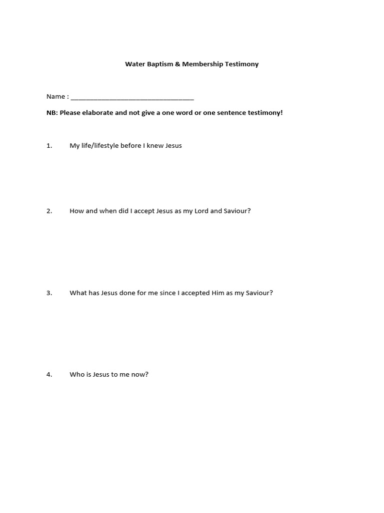 Water Baptism Testimony Guidelines | PDF