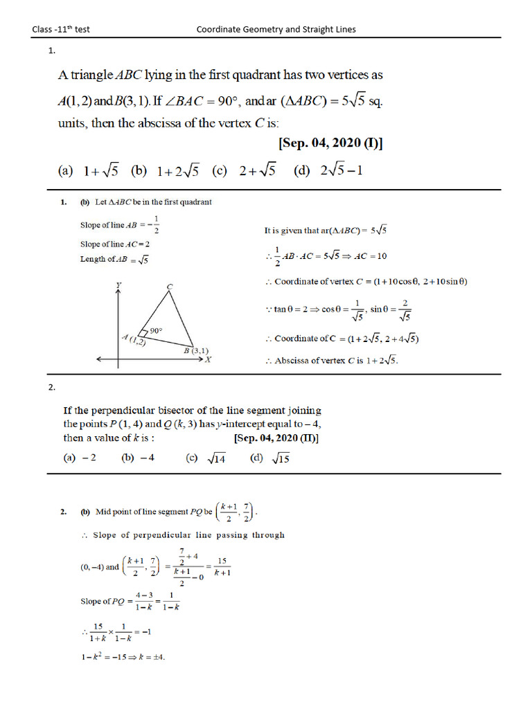 Coordinate and Straight Lines Test | PDF