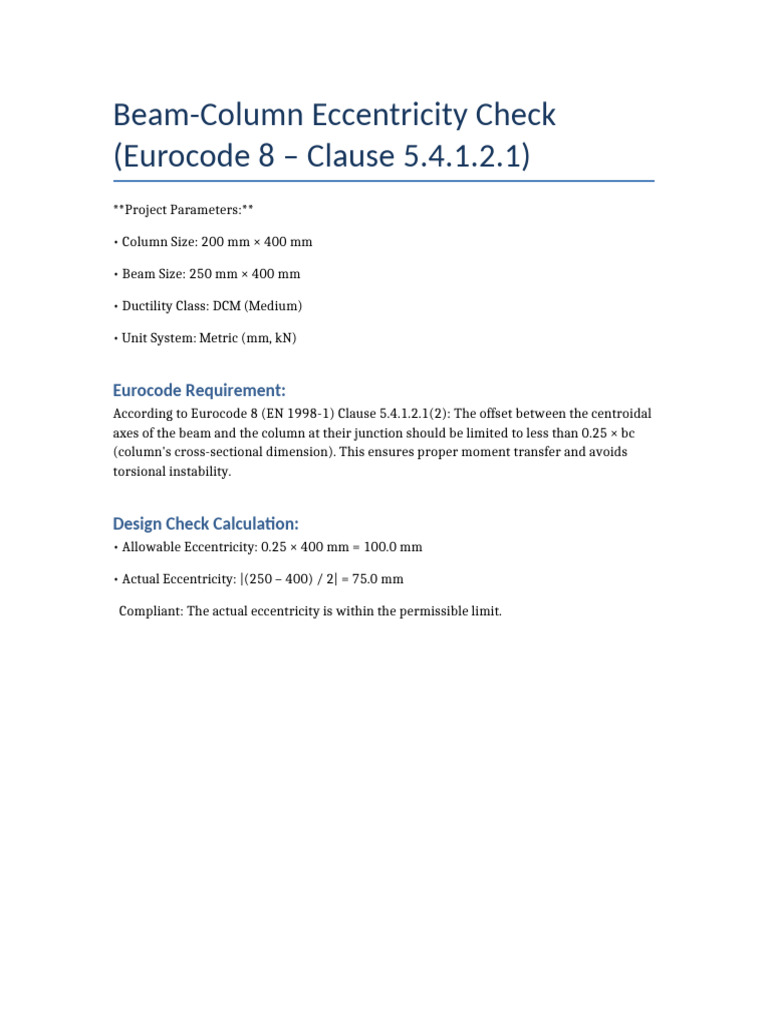 Beam Column Eccentricity Summary | PDF