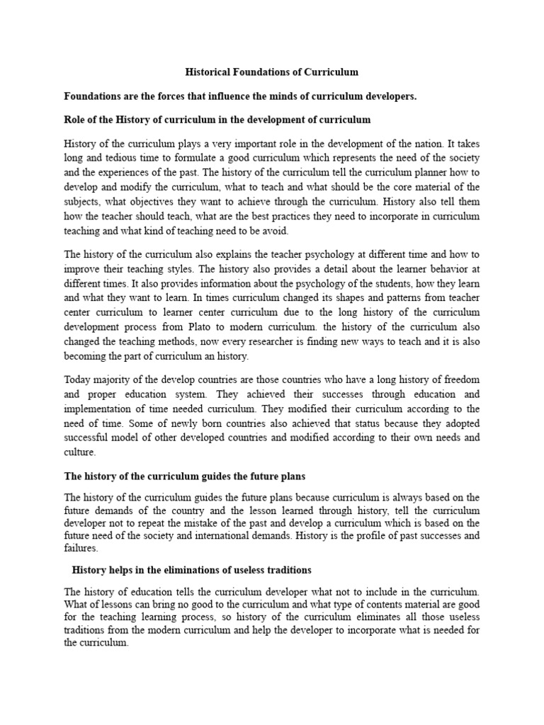 Importance of Curriculum History | PDF | Curriculum | Learning
