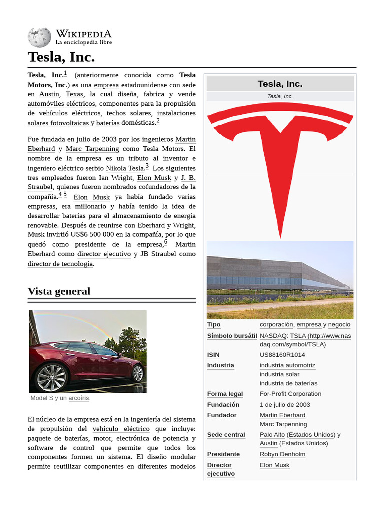 Tesla, Inc.: Innovación en vehículos eléctricos | PDF | Tesla Model S ...