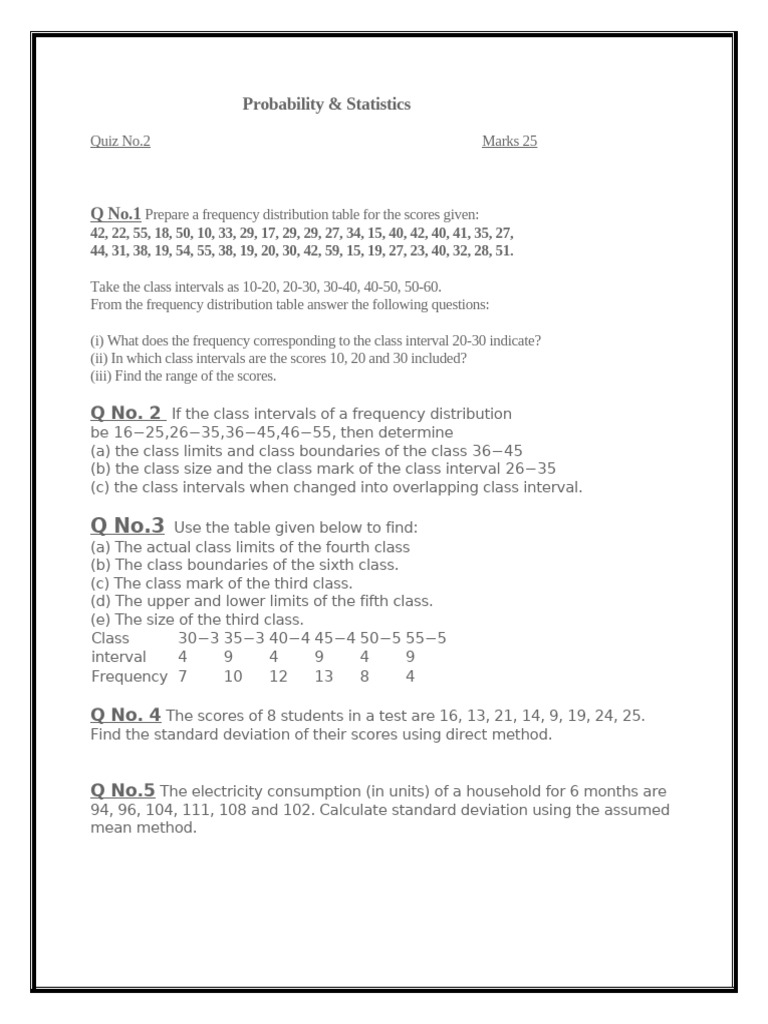 Probability & Statistics Quiz Solutions | PDF