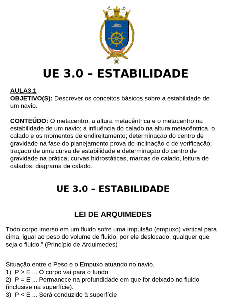 Aula 1.0 - Estabilidade Transversal 2021 | PDF | Flutuabilidade | Força