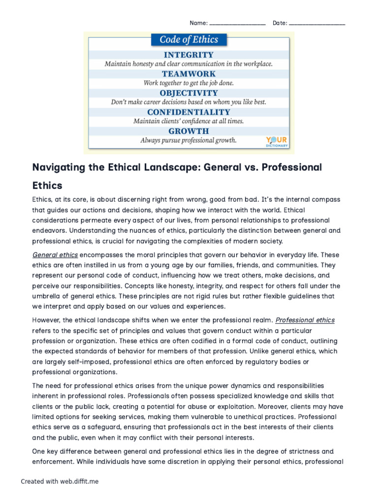 General vs. Professional Ethics Explained | PDF | Professional Ethics ...