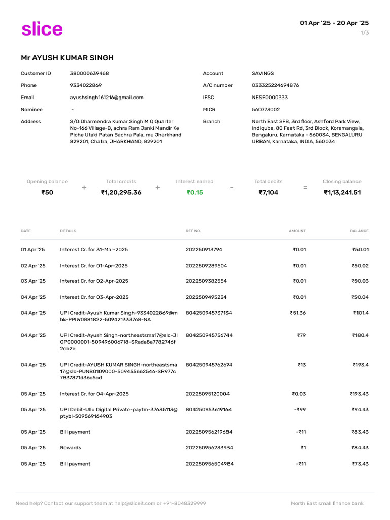 Slice Statement 01apr25 20apr25 | PDF | Typographical Symbols | Symbols