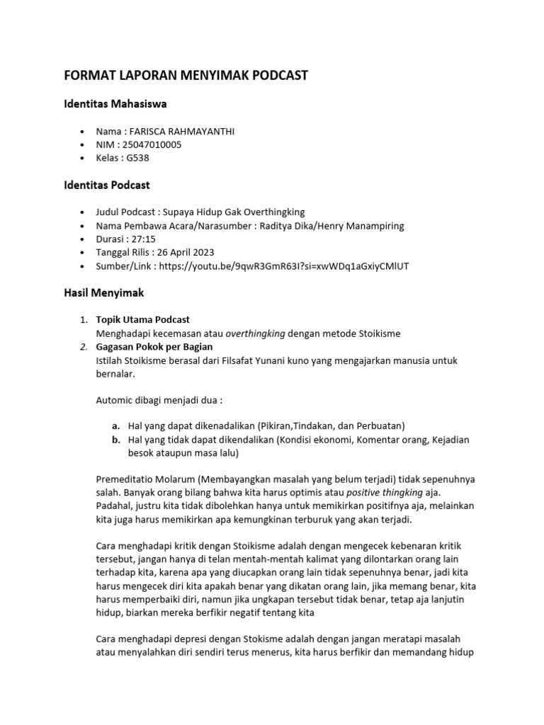 Laporan Menyimak Podcast | PDF