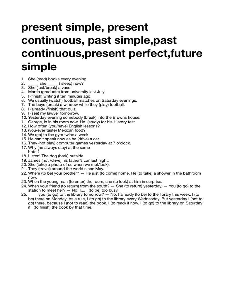 Present Simple, Present Continuous, Past Simple, Past Continuous ...