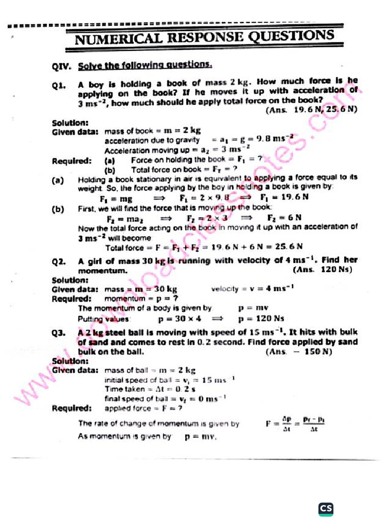 Physics Chp#3 Numericals | PDF