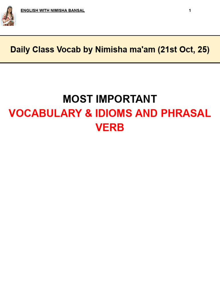 Daily Class Vocab 21st Oct, 2025 | PDF | Deception | Subjective Experience