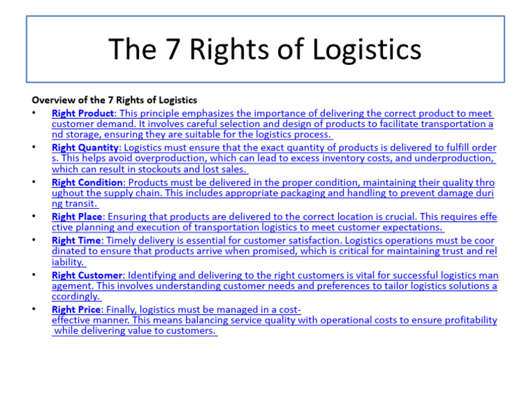Overview of Logistics' 7 Rights | PDF