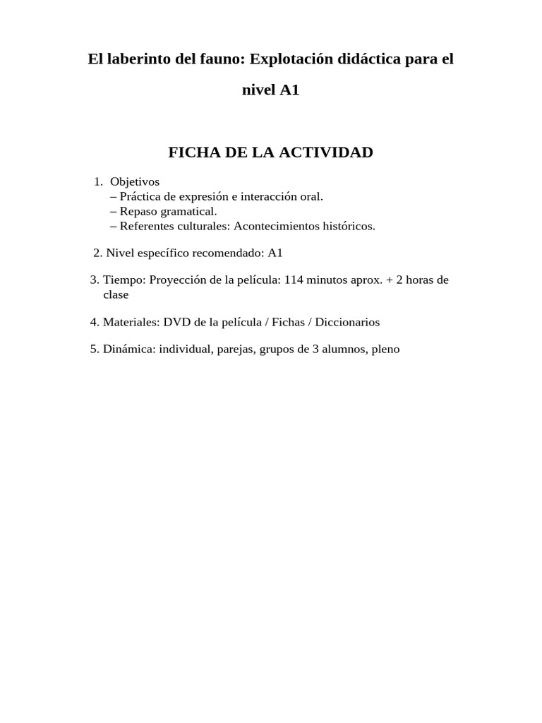 Actividades Didácticas: El Laberinto del Fauno | PDF