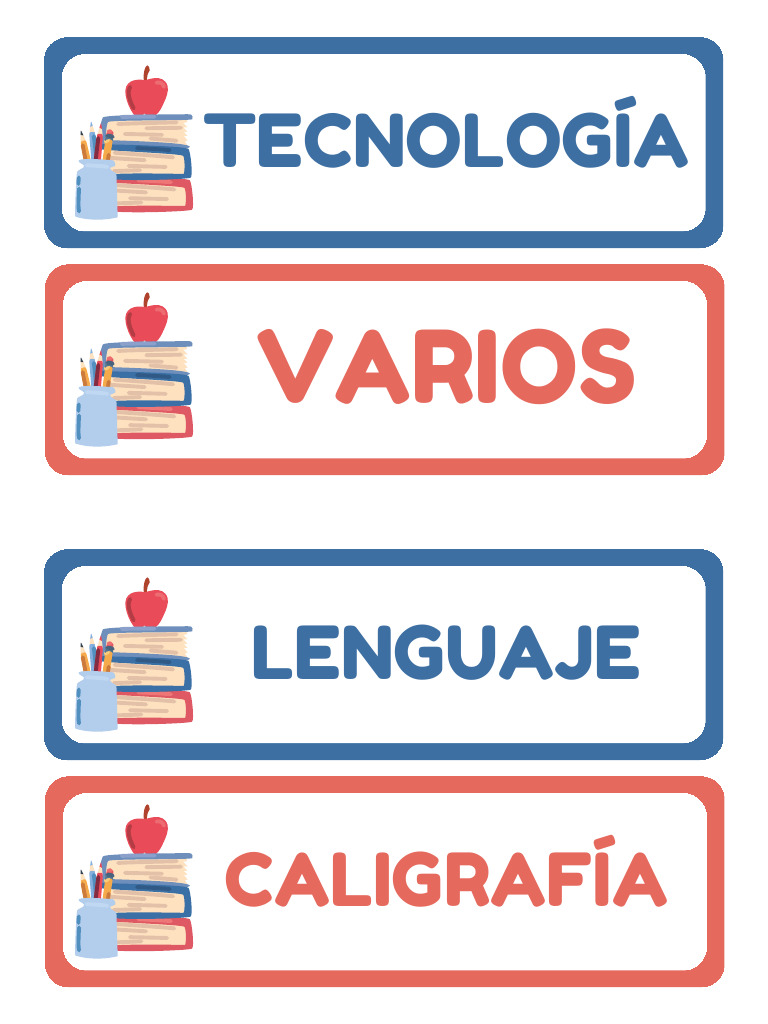 Cute Back to School English Subject Label in Blue and Red | PDF