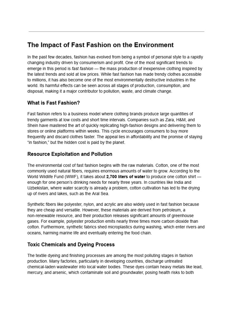 Fast Fashion's Environmental Impact | PDF | Textiles | Air Pollution