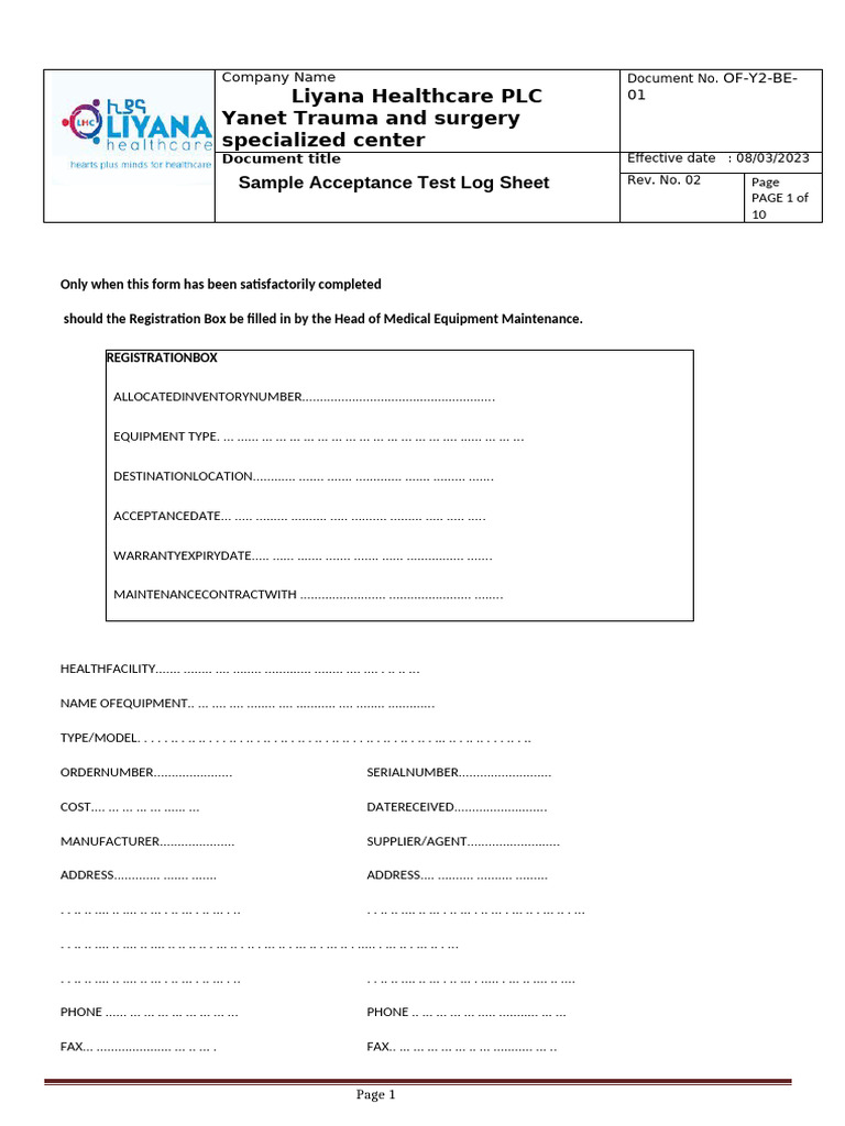 Sample Medical Equipment Acceptance Log | PDF | Chess Theory | Chess