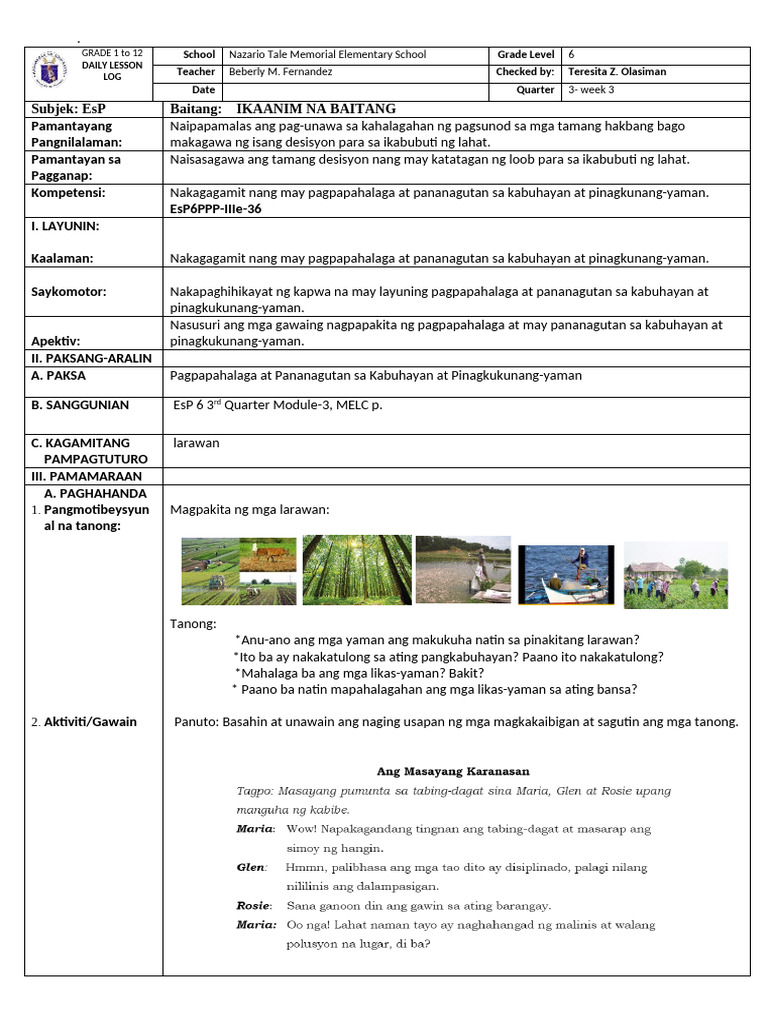 NegOr EsP6 Lesson Plan Q3 W3 | PDF