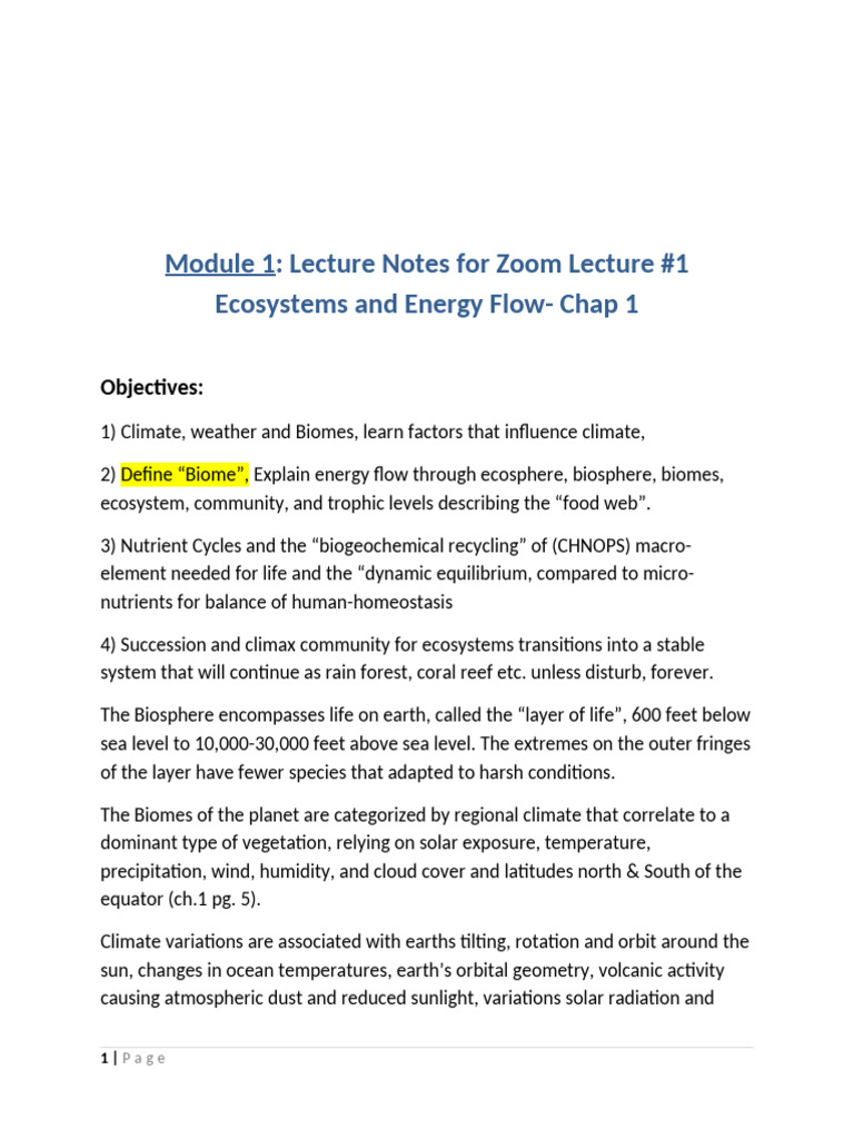 Chap 1-Ecosystems & Energy Lectures Notes-2 | PDF | Earth | Climate