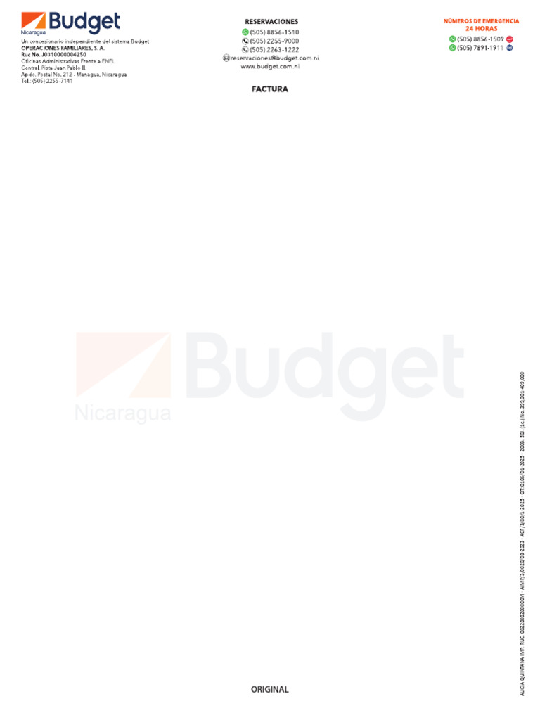Hoja de Factura - BUDGET Enero 25 | PDF