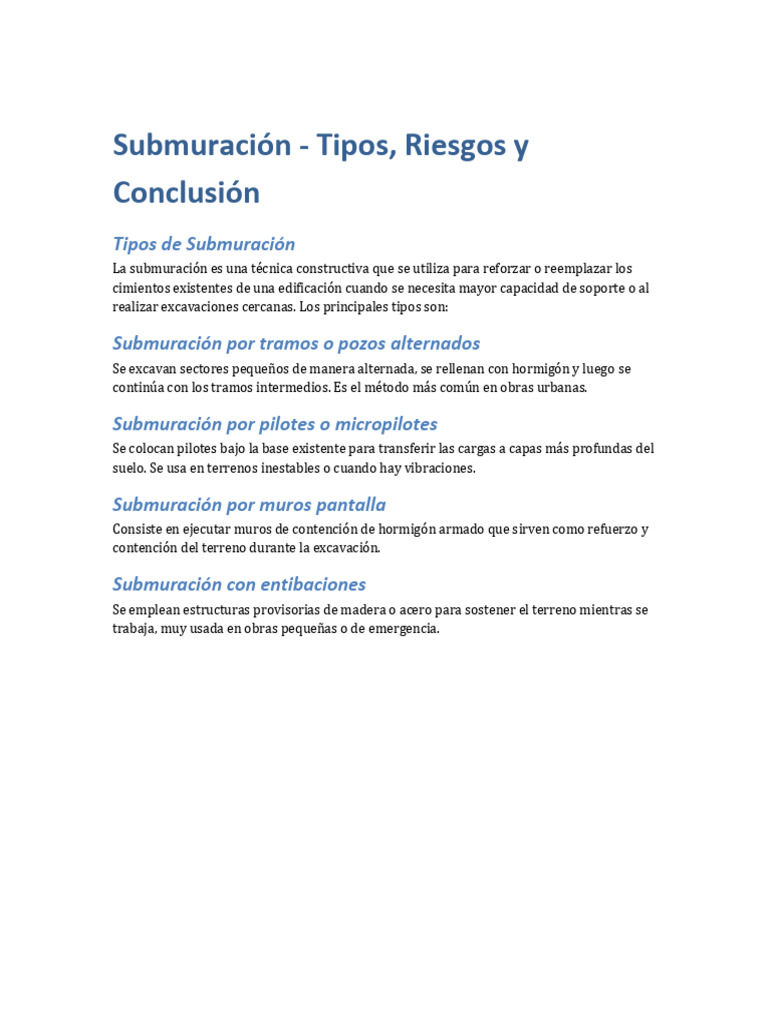 Submuración: Tipos y Riesgos Laborales | PDF
