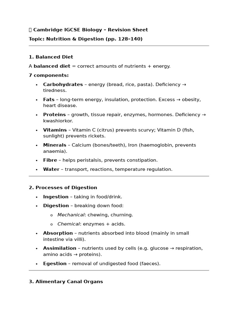 IGCSE Biology: Nutrition & Digestion Guide | PDF | Digestion | Biology