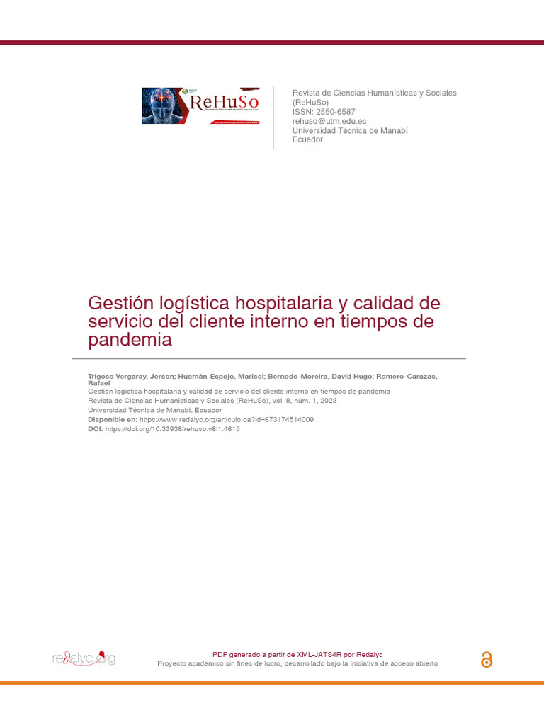 Gestión Logística Hospitalaria y Calidad de Servicio Del Cliente Interno en Tiempos de Pandemia ...
