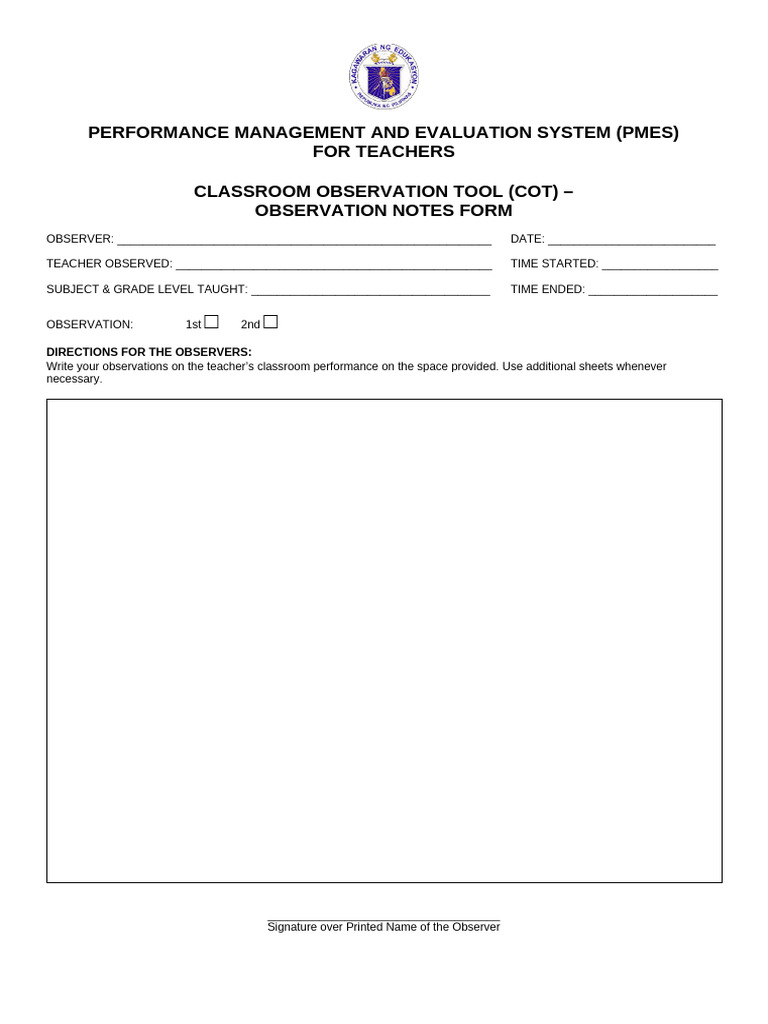 Teacher Classroom Observation Tool | PDF
