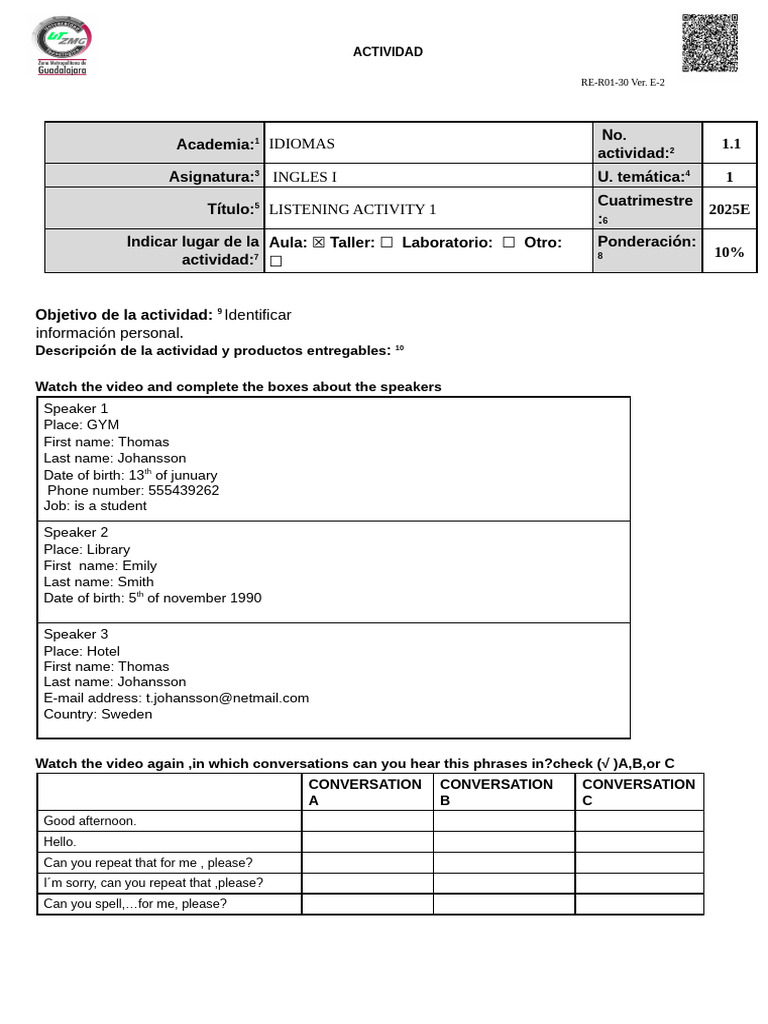 Listening Activity 1 | PDF