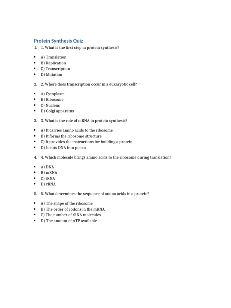 Protein Synthesis Quiz | PDF