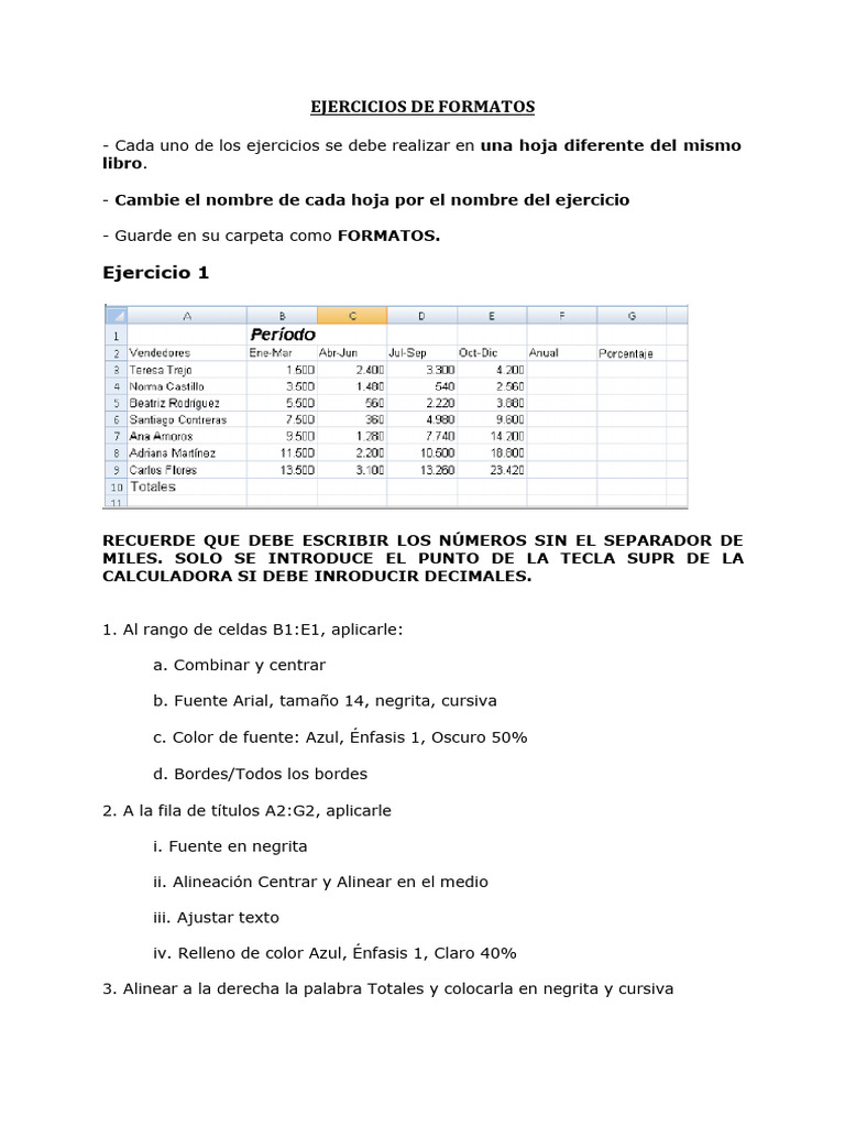 Ejercicios Prácticos de Formatos en Excel | PDF | Microsoft Excel ...