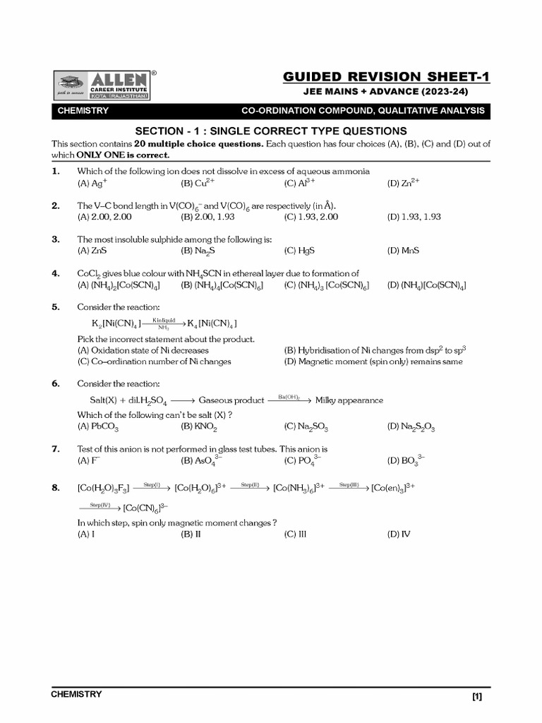 01 - Grs - 1 - (Co-Ordination, Qualitative) | PDF
