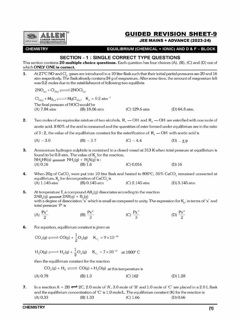 12 Grs-7 Equilibrium & D-F Block Paper | PDF