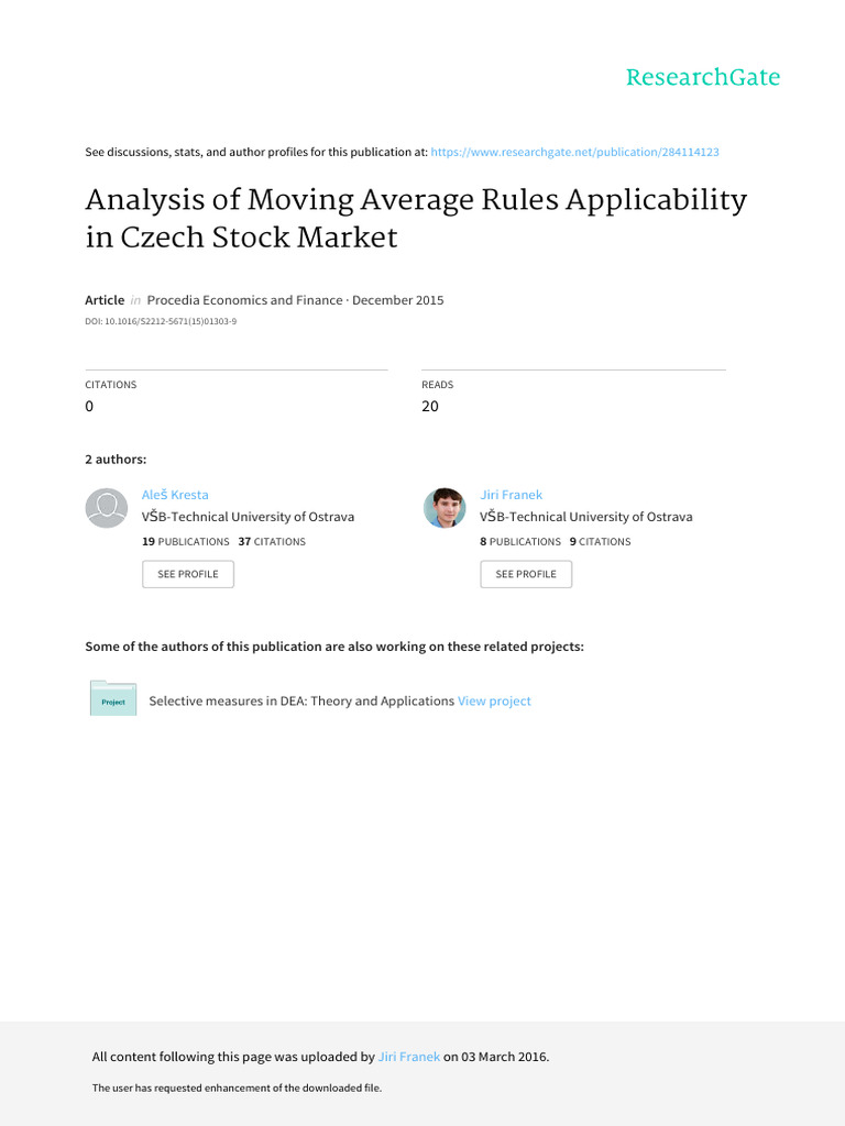 Analysis of Moving Average Rules Applicability in Czech Stock Market ...