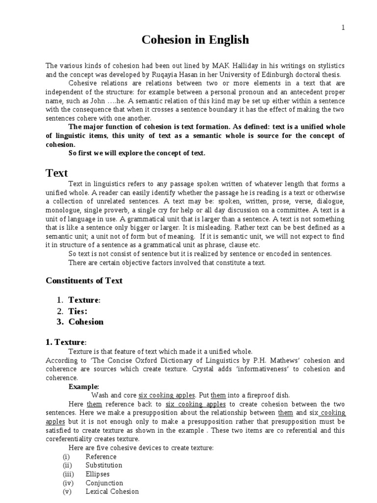 Cohesion in English | PDF
