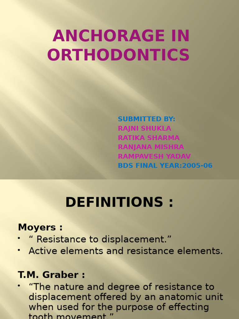 Burstone Anchorage Classification in Orthodontics | PDF | Dental ...
