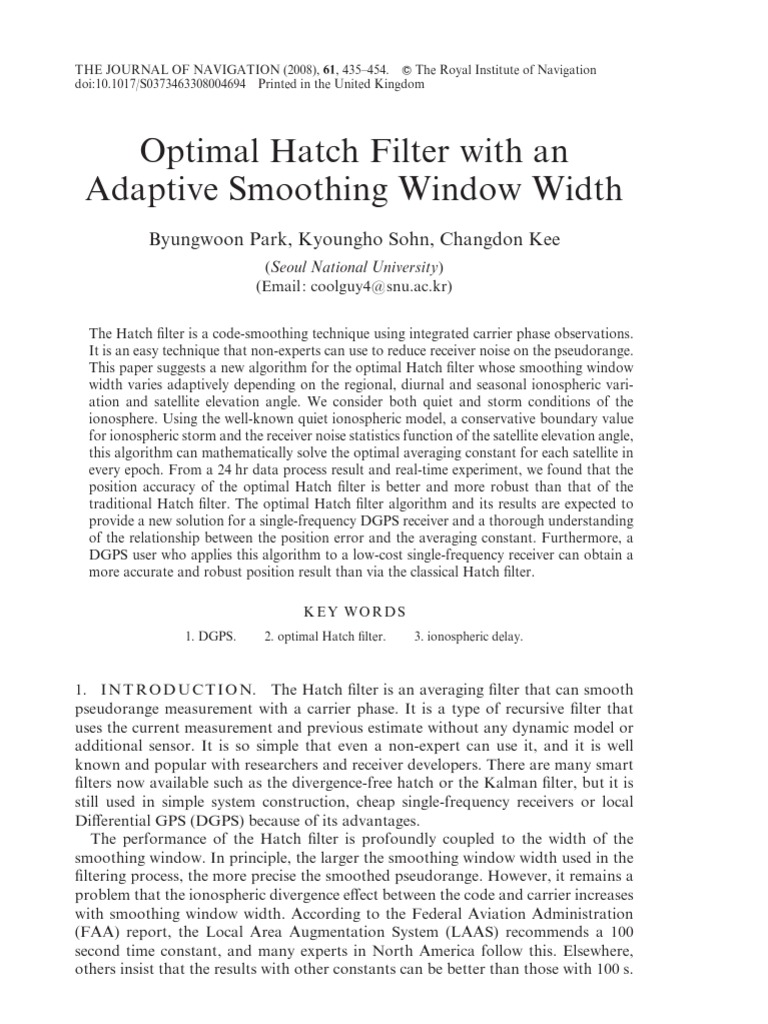 Park - Optimal Hatch Filter With An Adaptive Smoothing Window Width ...