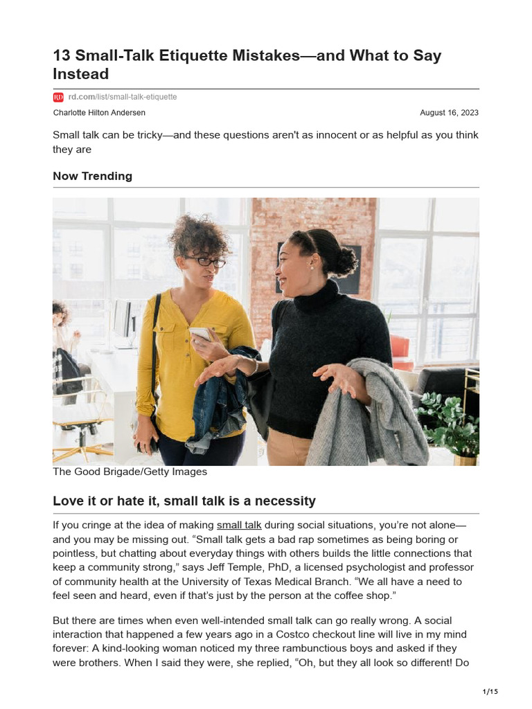 13 Small-Talk Etiquette Mistakesand What To Say Instead | PDF | Eating ...