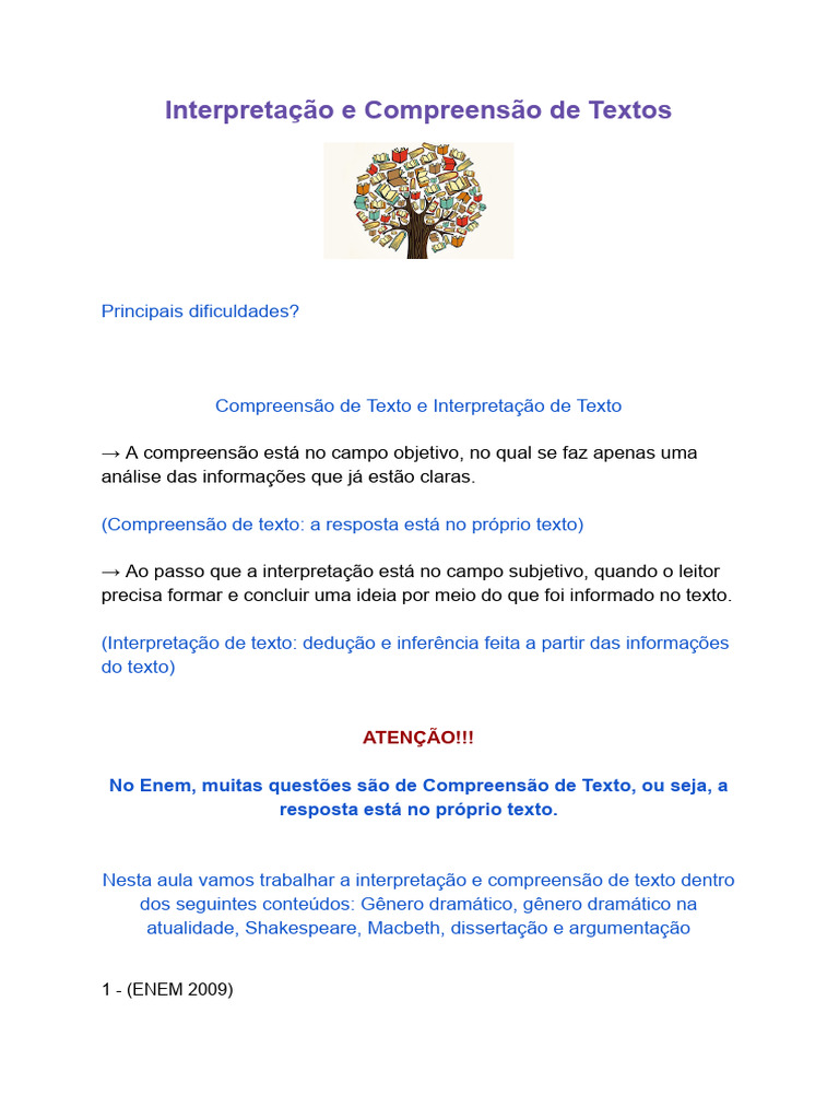 Interpretação e Compreensão de Textos - Generos Dramático, Poesia e ...