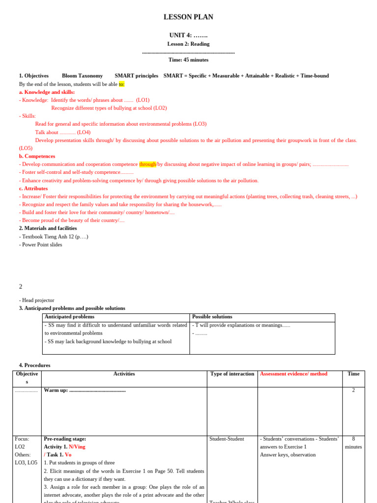 Reading Lesson Plan: Bullying & Environment | PDF | Communication ...